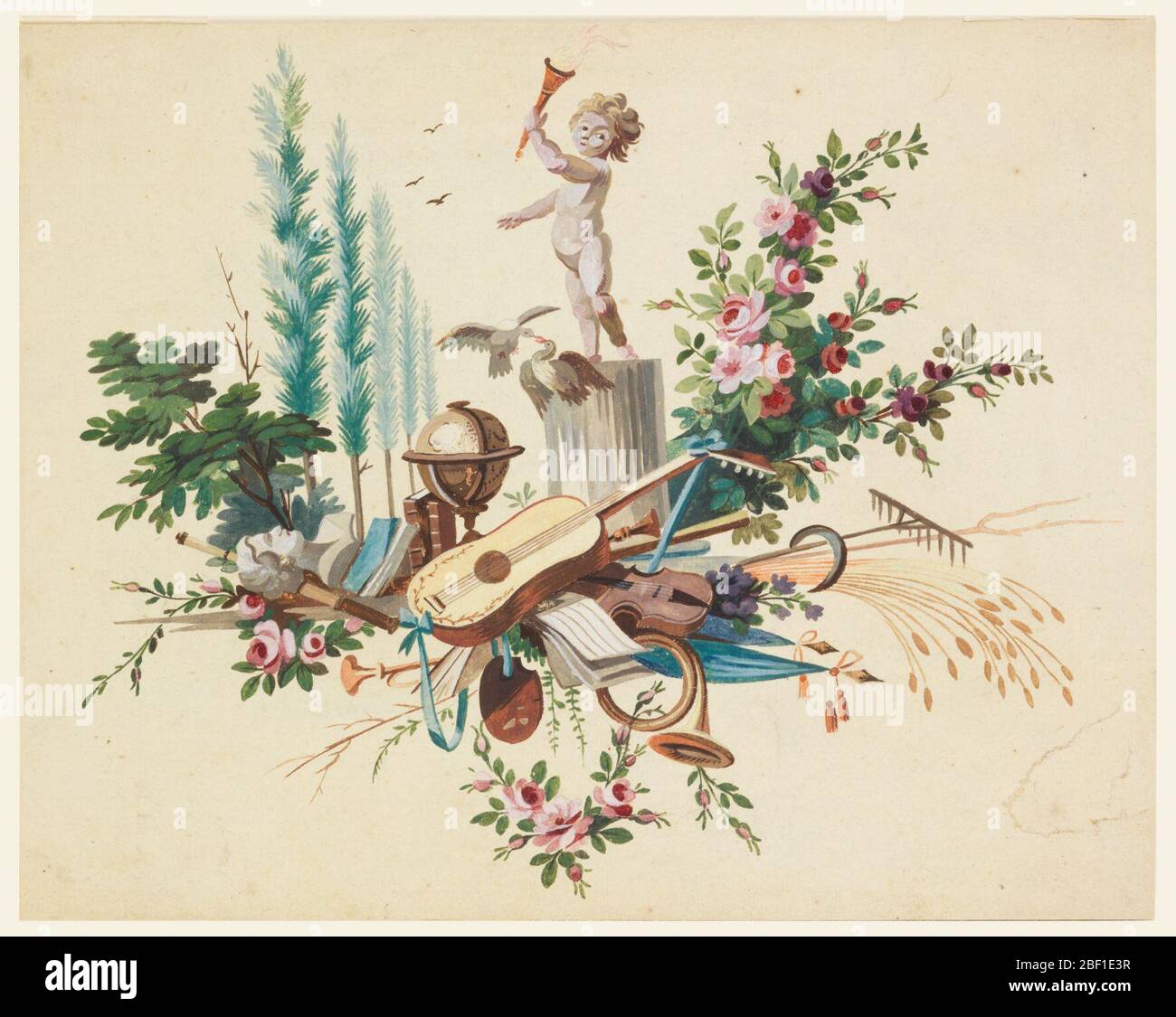 Design for a woven or printed fabric. Silhouetted boughs in the style ...