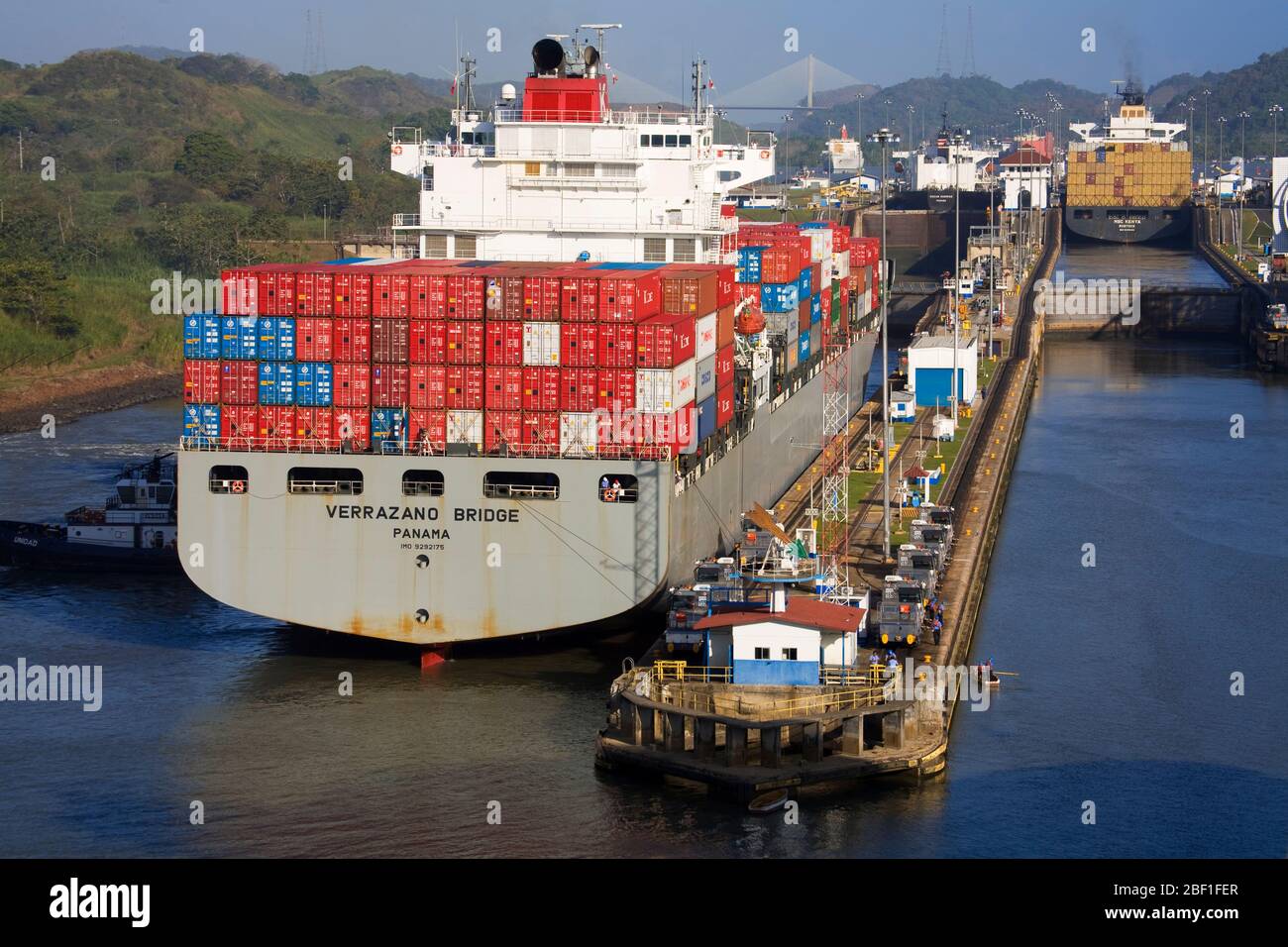 Container Ship in Miraflores Locks, Panama Canal, Panama, Central ...