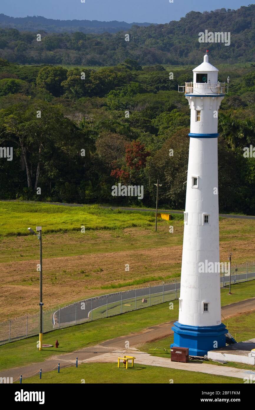 Gatun Locks Lighthouse, Panama Canal, Panama, Central America Stock ...