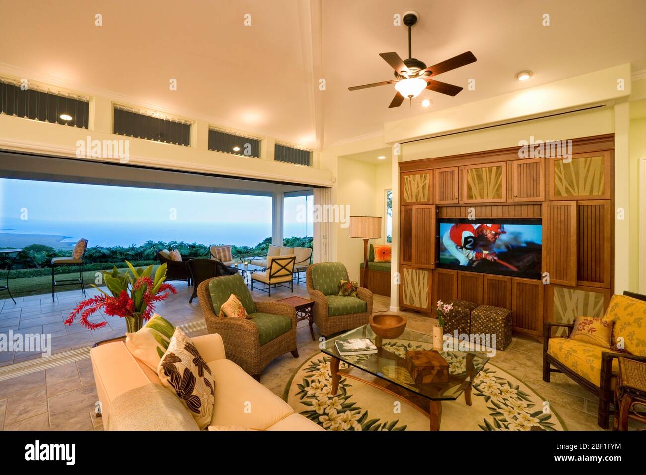Evening view from interior of luxury home (property released) onto ...