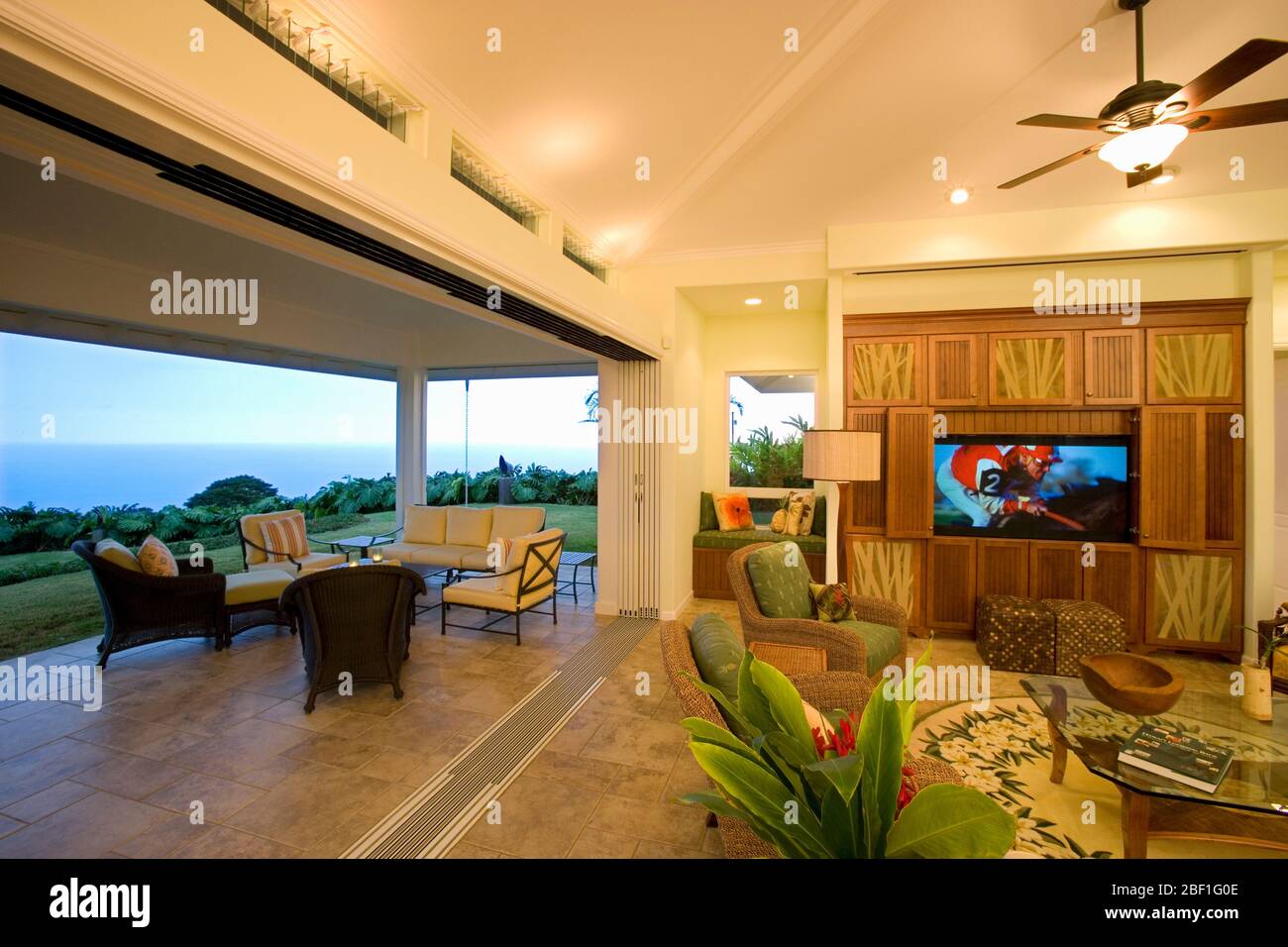 Evening view from interior of luxury home (property released) onto ...