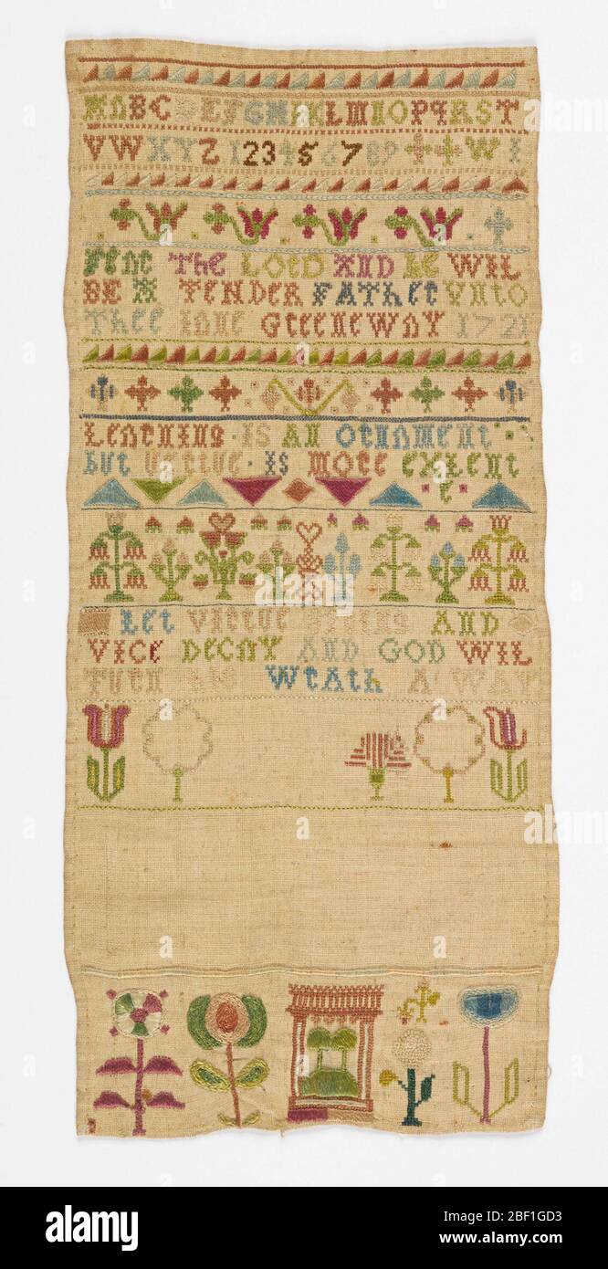 Sampler. Sampler with border of a line, repeating triangles and another ...