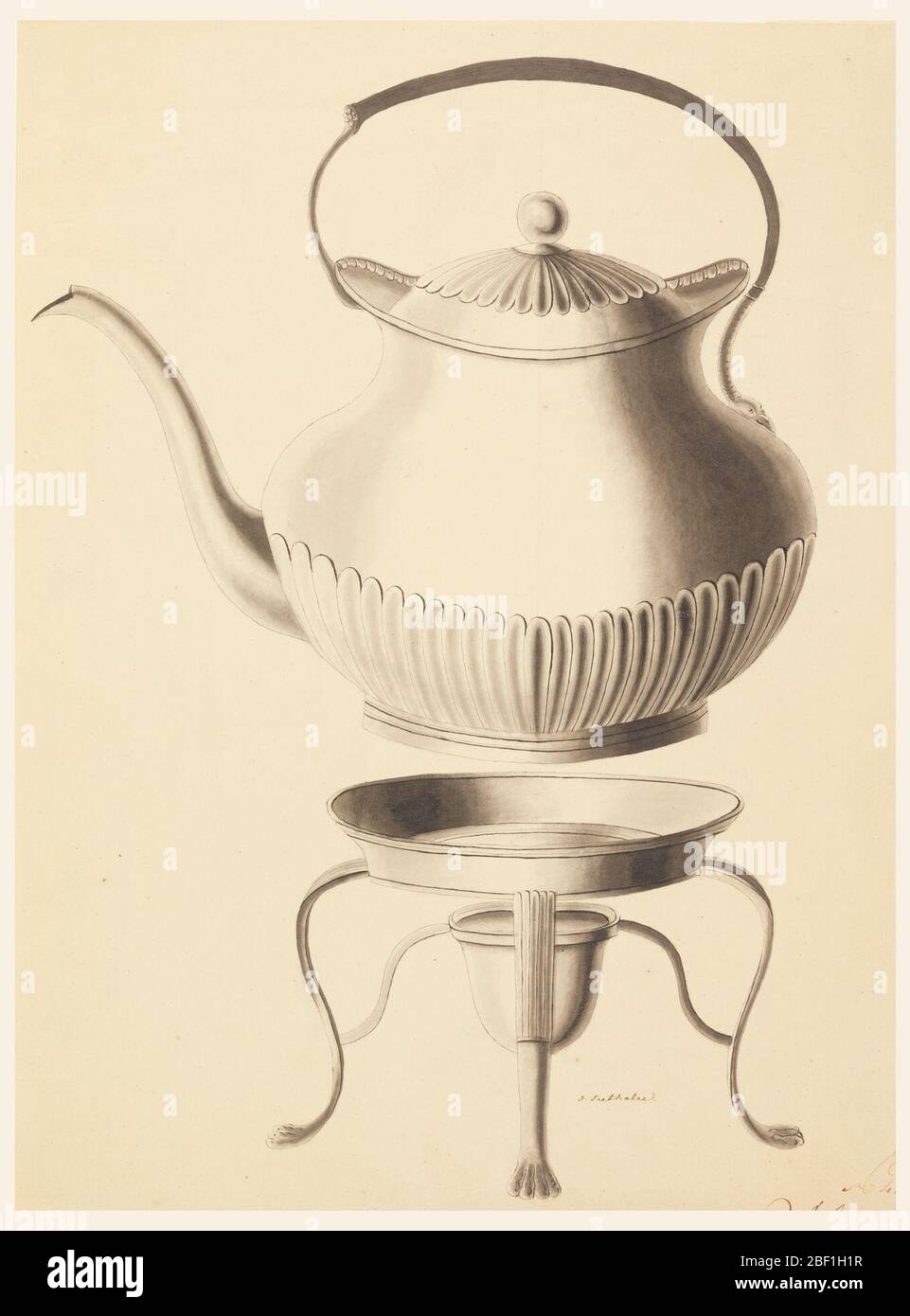 Design for a Water Kettle with Stand. Kettle shown from side view ...