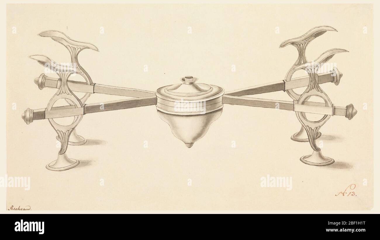Design for a Dish Stand with Extending Arms and a Small Spirit Lamp ...