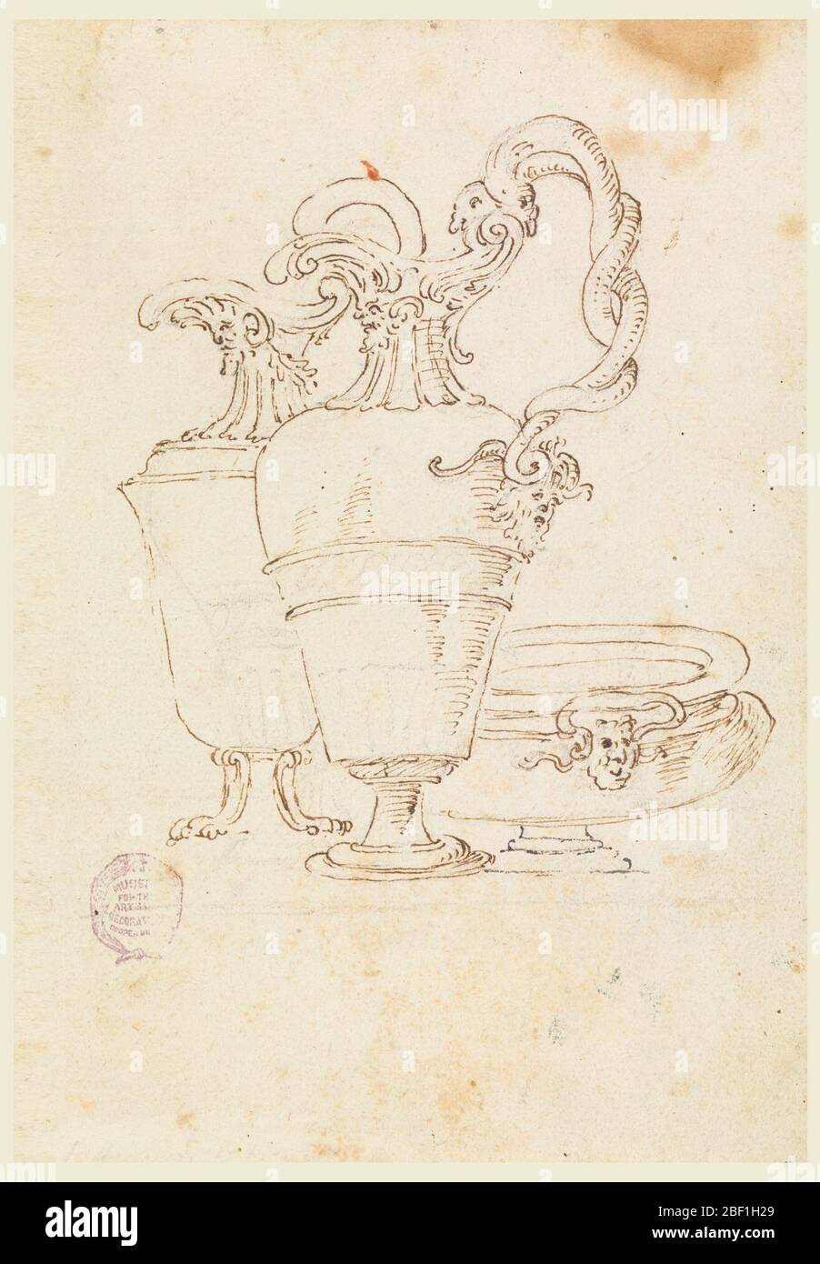 Sheet of a Drawing Book Two Pitchers and Bowl. The three vessels form a ...
