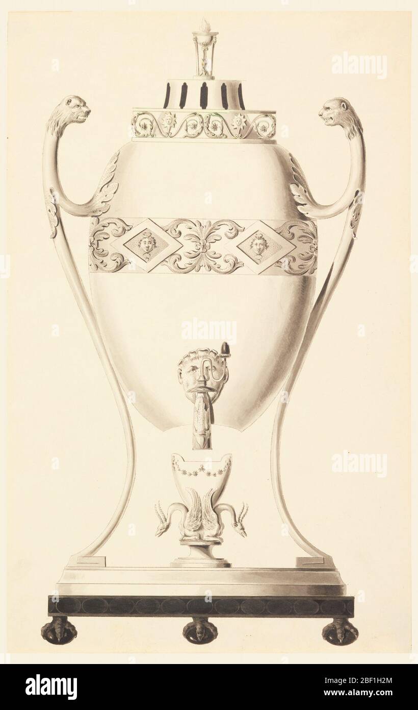 Design for an Apparatus for Boiling Water. Front view. Ovoidal plinth ...