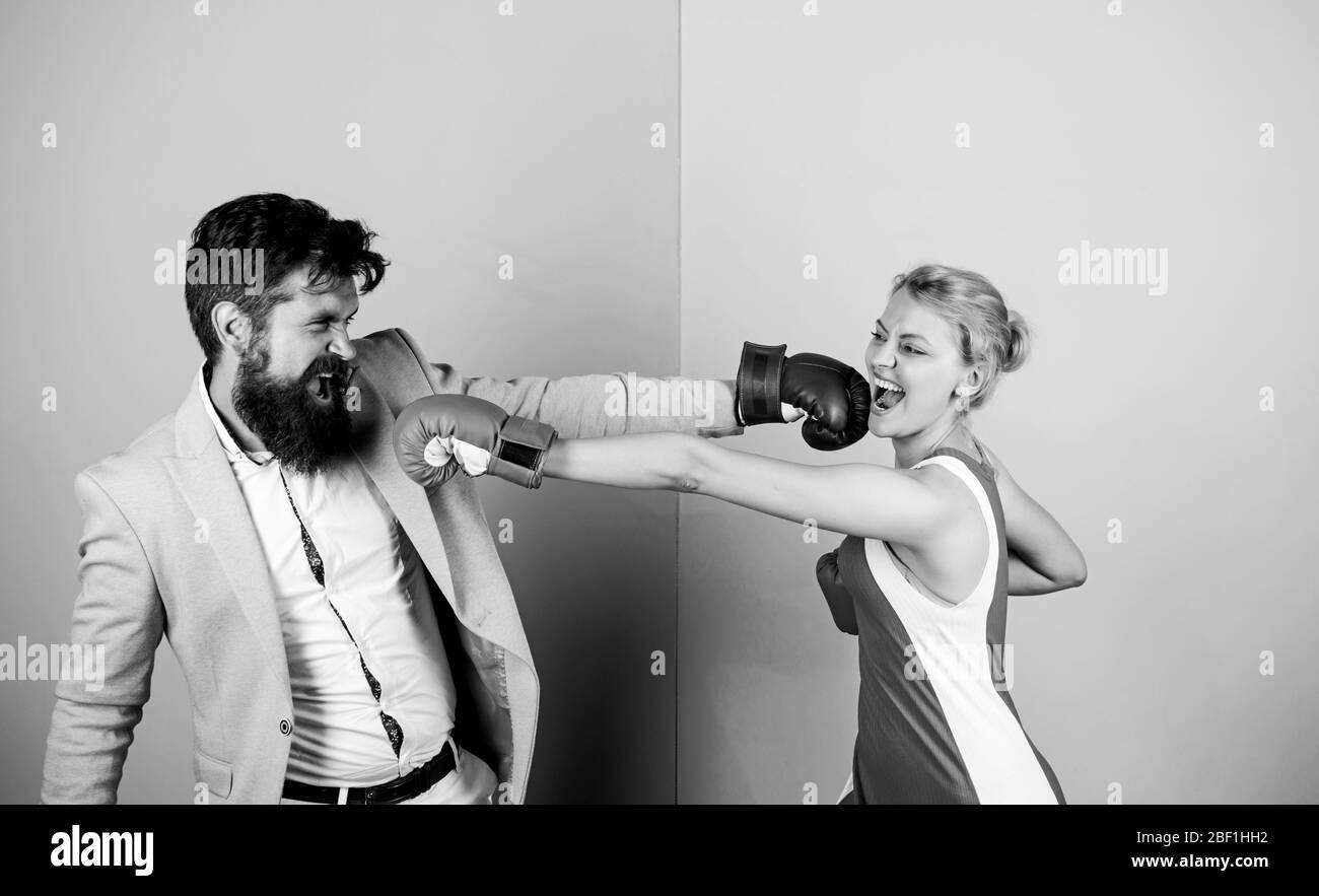 Couple man woman boxing in Black and White Stock Photos & Images - Alamy