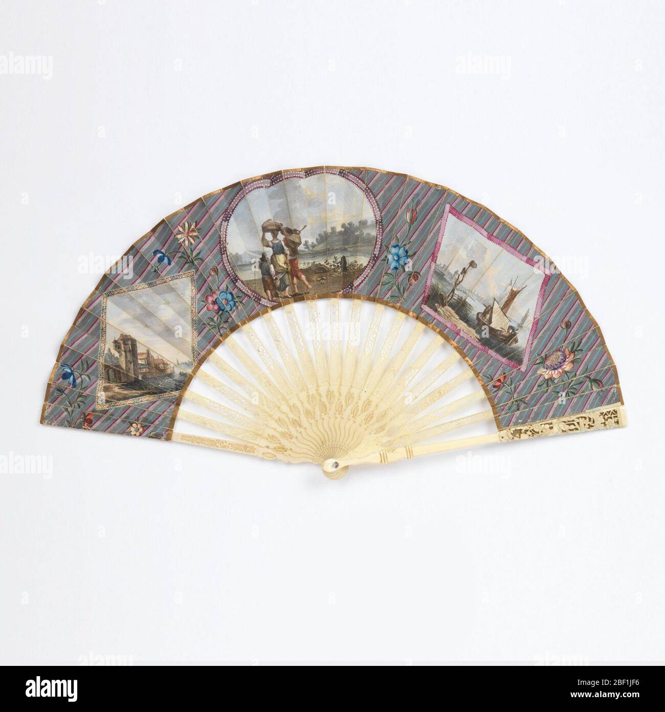 Pleated fan. Pleated fan with painted vellum leaf. On the obverse are ...