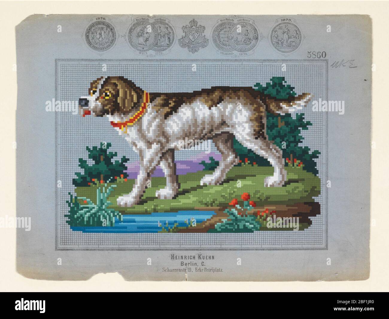 Berlin Wool Work Hunting Dog. Design on squared paper for Berlin wool ...