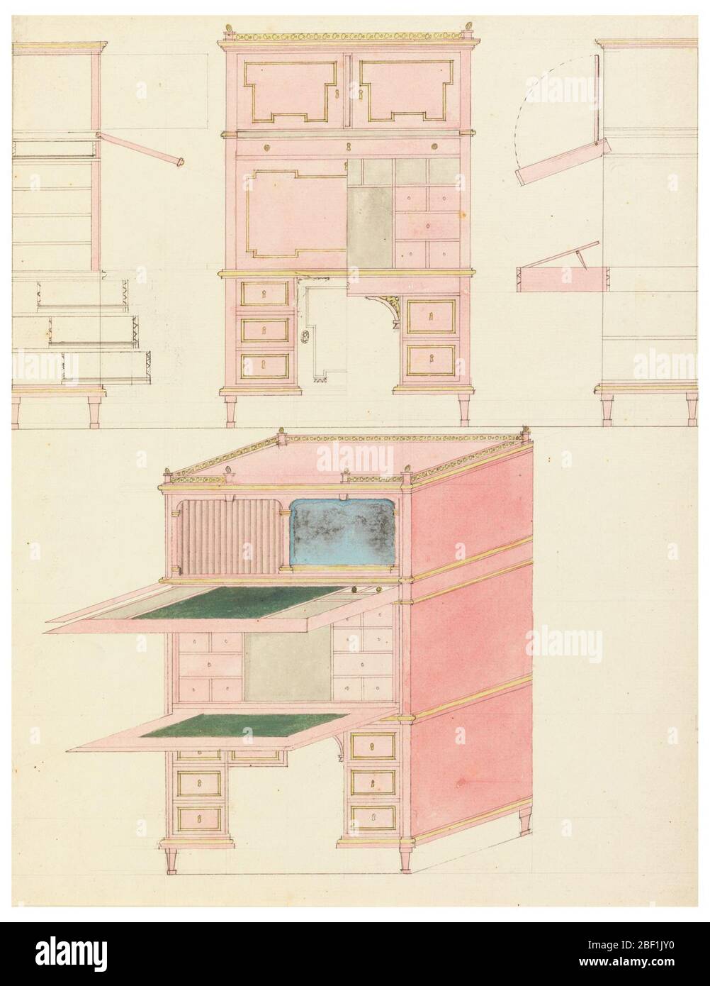Design for Mechanical Furniture Secretary Desk. A secretary with double ...