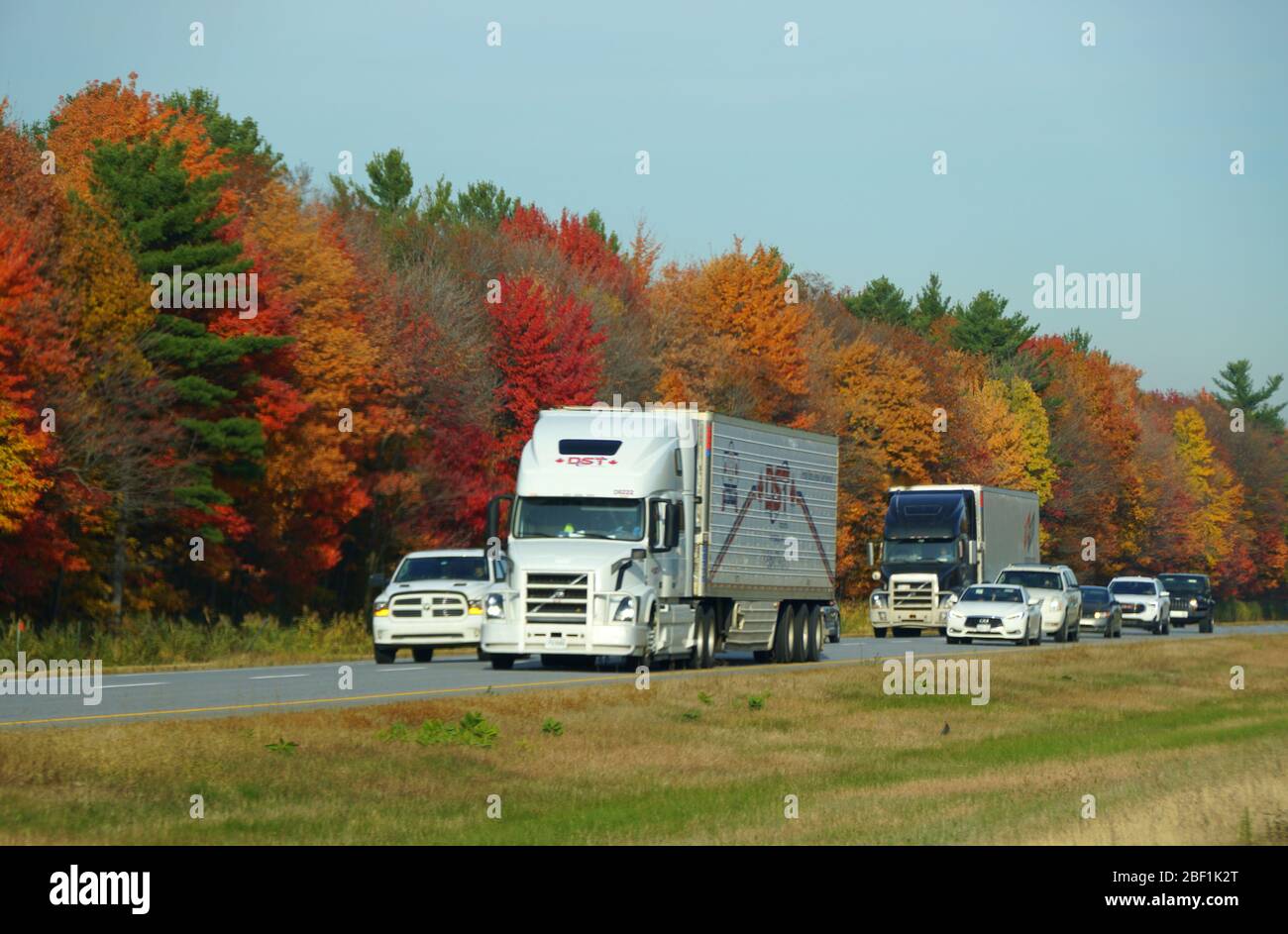 Ontario, Canada - October 27, 2019 - The view of traffic on the Route ...