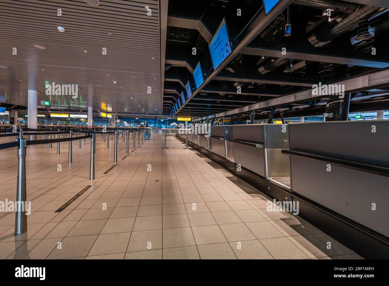 Amsterdam, Holland, April 2020 empty check in desks at Amsterdam ...