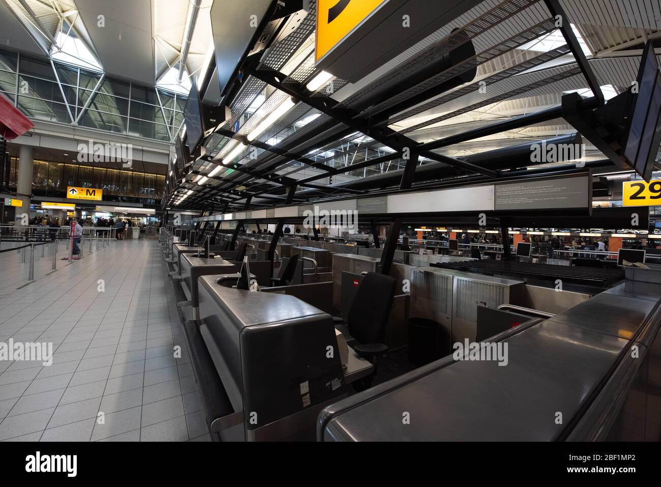 Amsterdam, Holland, April 2020 empty check in desks at Amsterdam ...