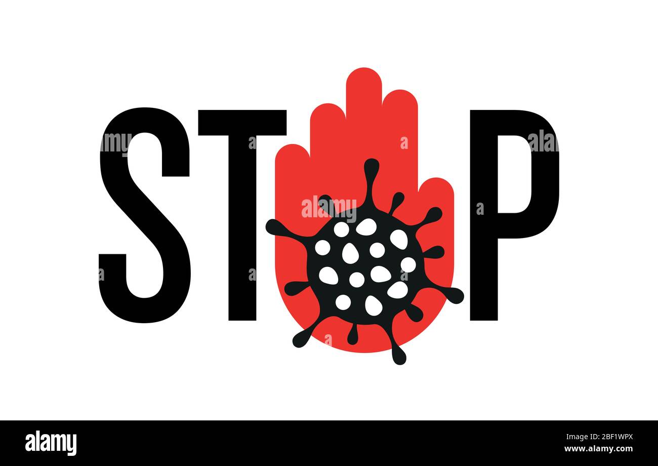 banner, stop coronovirus and virus symbol in hand on a white background ...