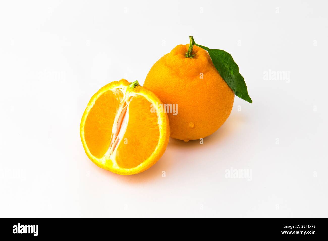 Cross section with fresh orange Hallabong on white background. Fruit ...