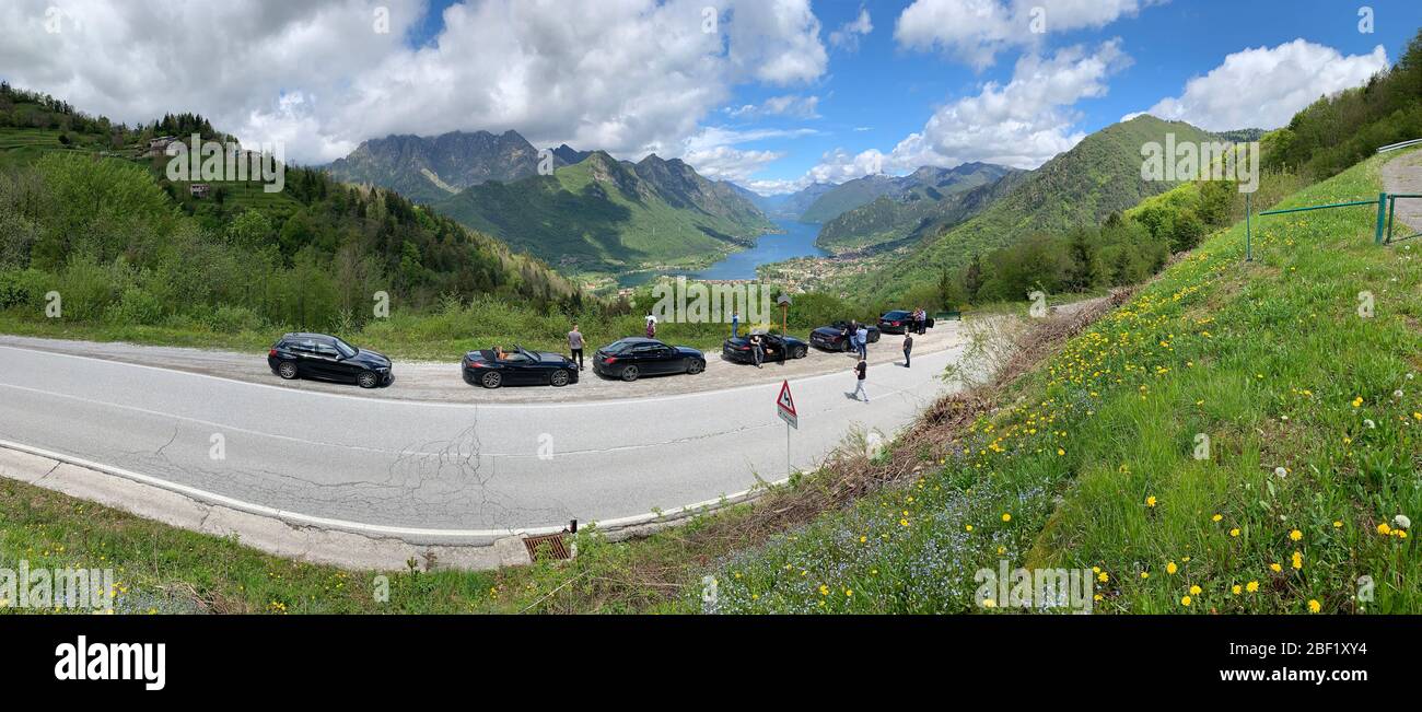Italy, Alps, 09 May 2019: Automobile round on serpentines of the Alps ...