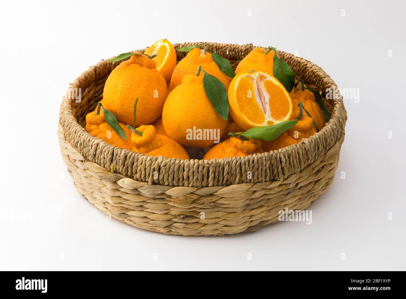 Many orange Hallabongs in a basket. (Korea, Jeju Island specialties ...