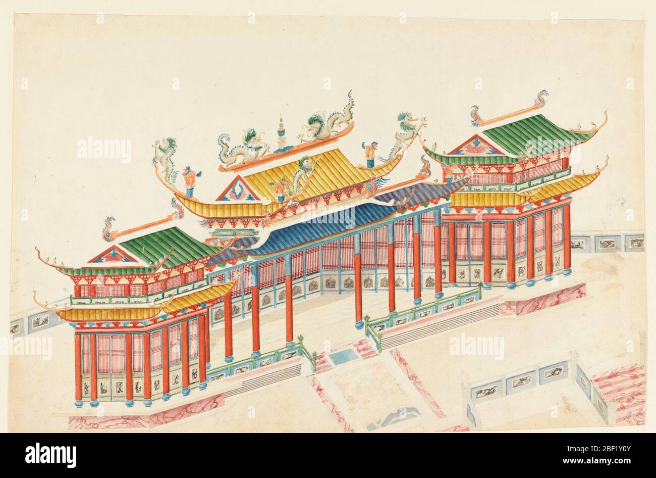 Design for a Chinese Pavilion. Horizontal rectangle. A large structure ...