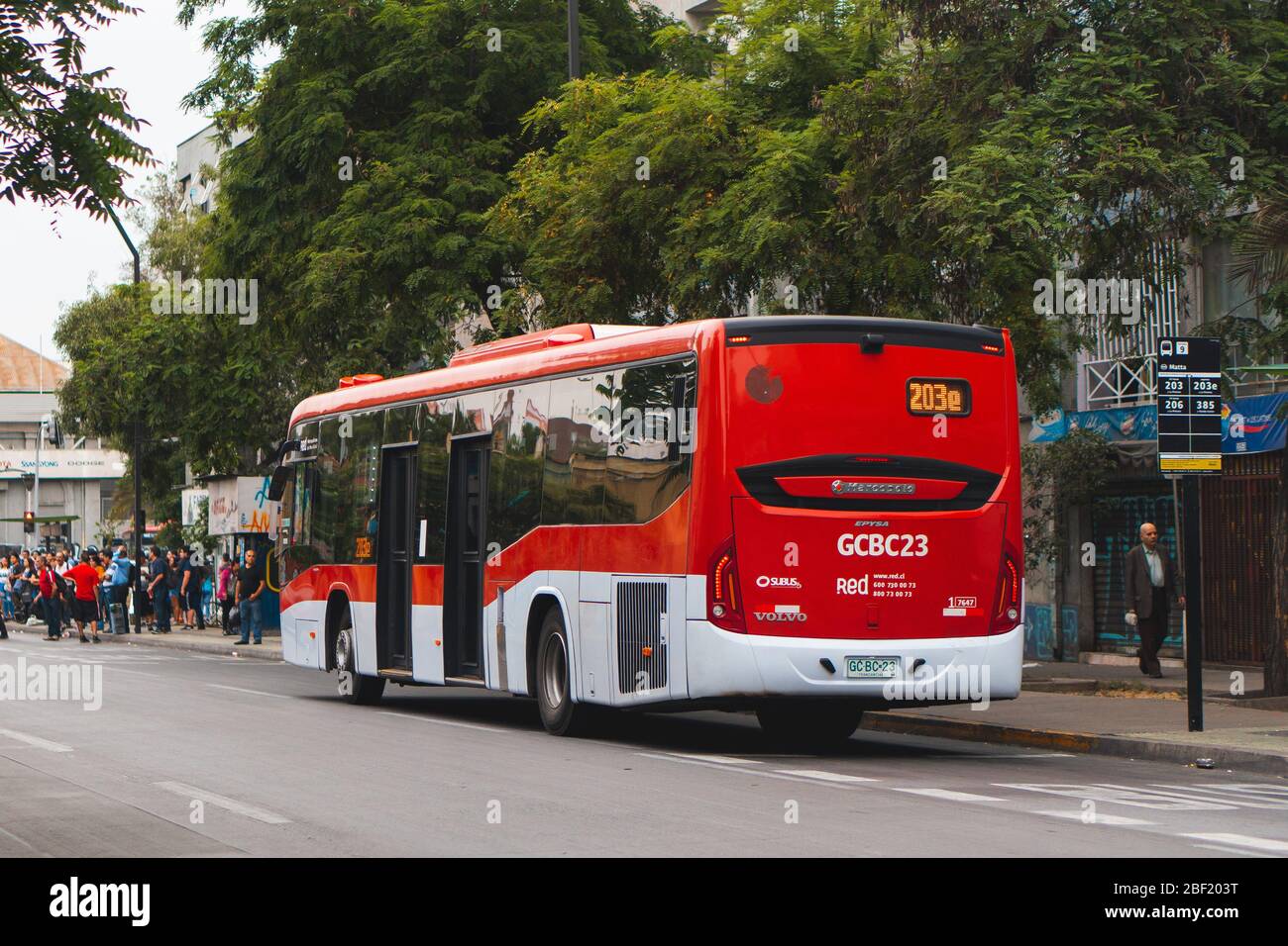 SANTIAGO, CHILE - NOVEMBER 2019: A red Movilidad (Ex Transantiago ...