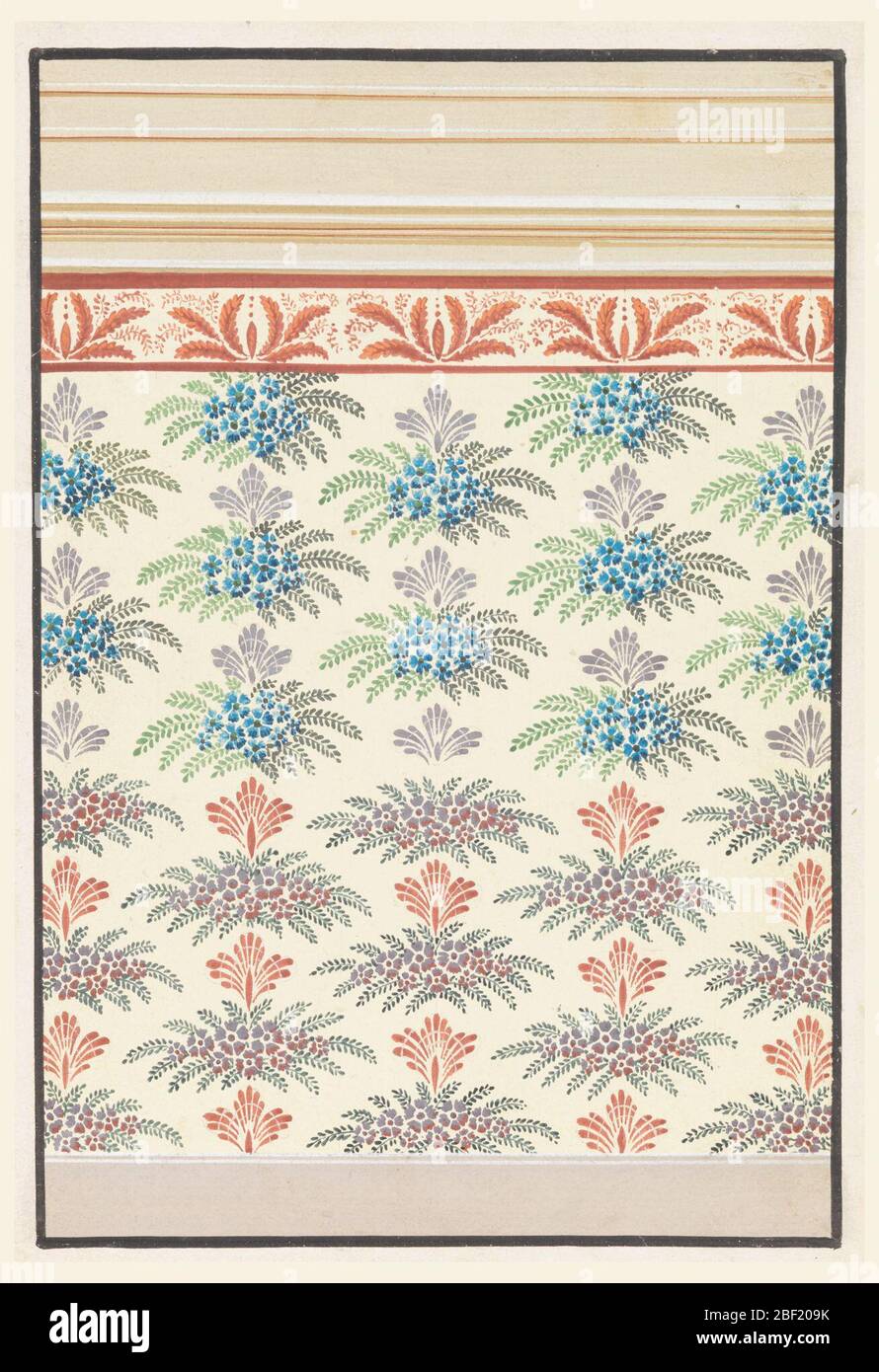 Wallpaper Design. A dado is shown at the bottom, a frieze with a row of ...