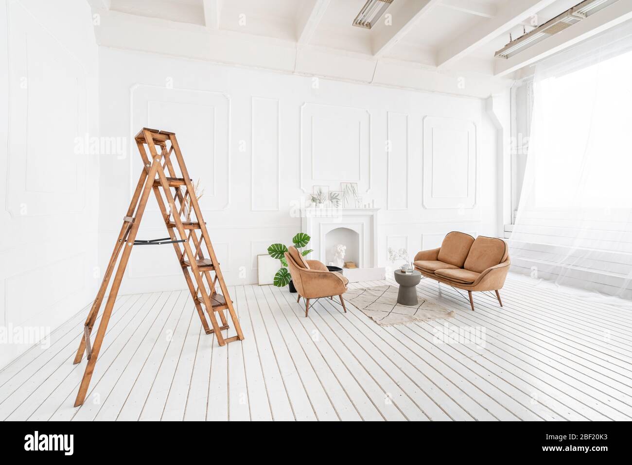 Stay home. Morning in light interior in mansion . Bright and clean ...