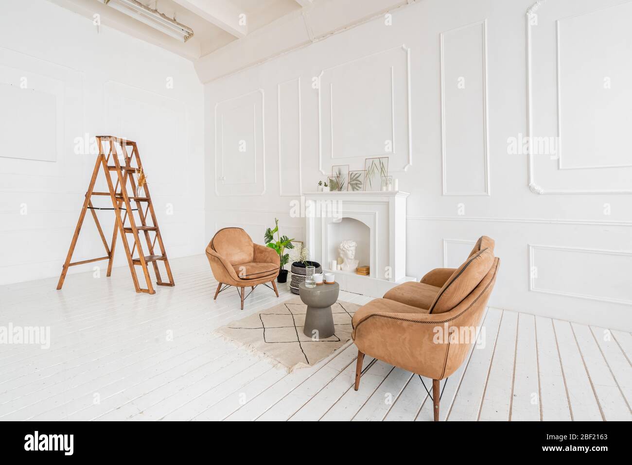 Stay home. Morning in light interior in mansion . Bright and clean ...