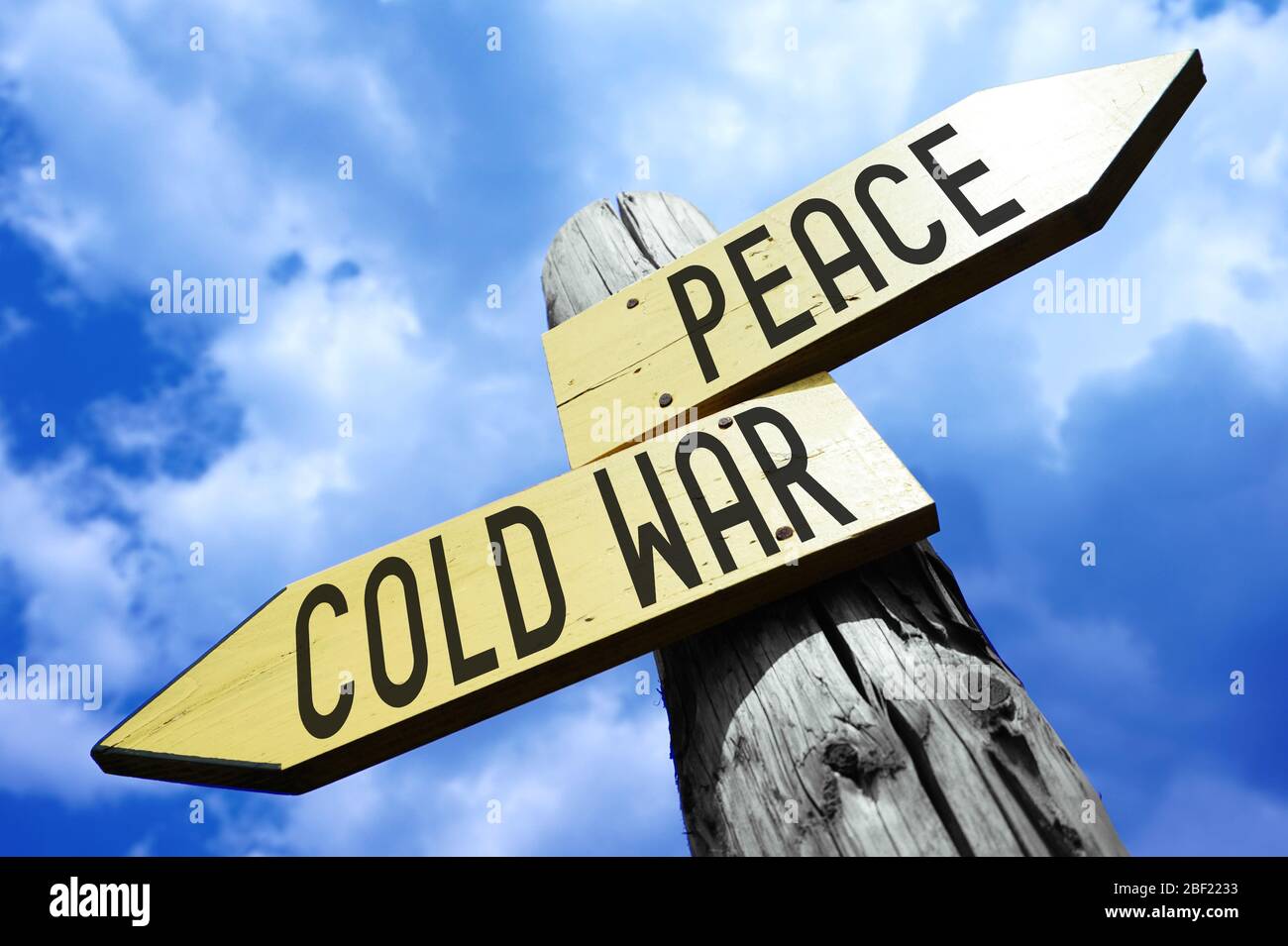 Peace, cold war - wooden signpost Stock Photo - Alamy