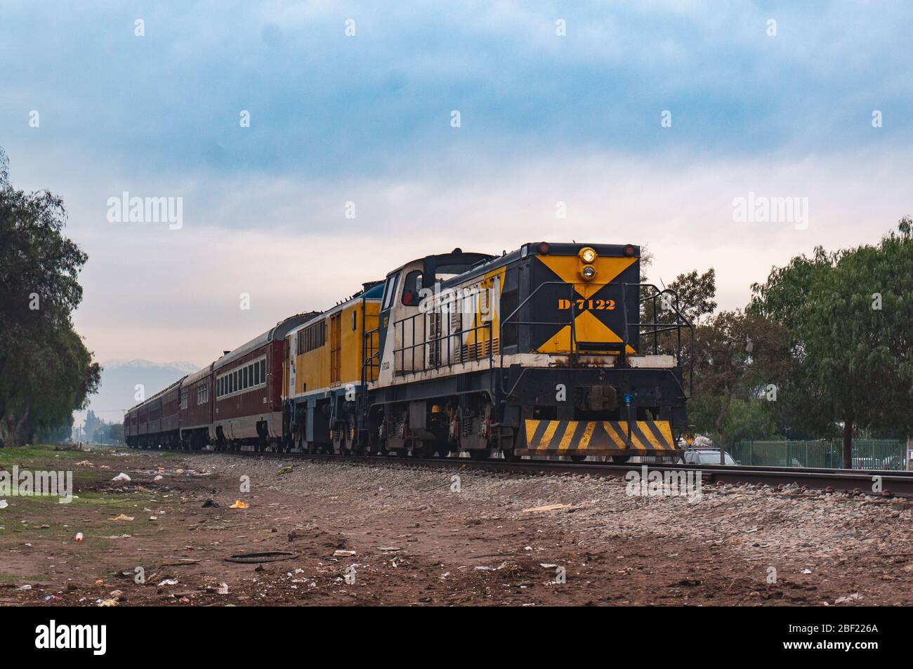 SANTIAGO, CHILE - JUNE 2017: A long distance turistic train in Santiago ...
