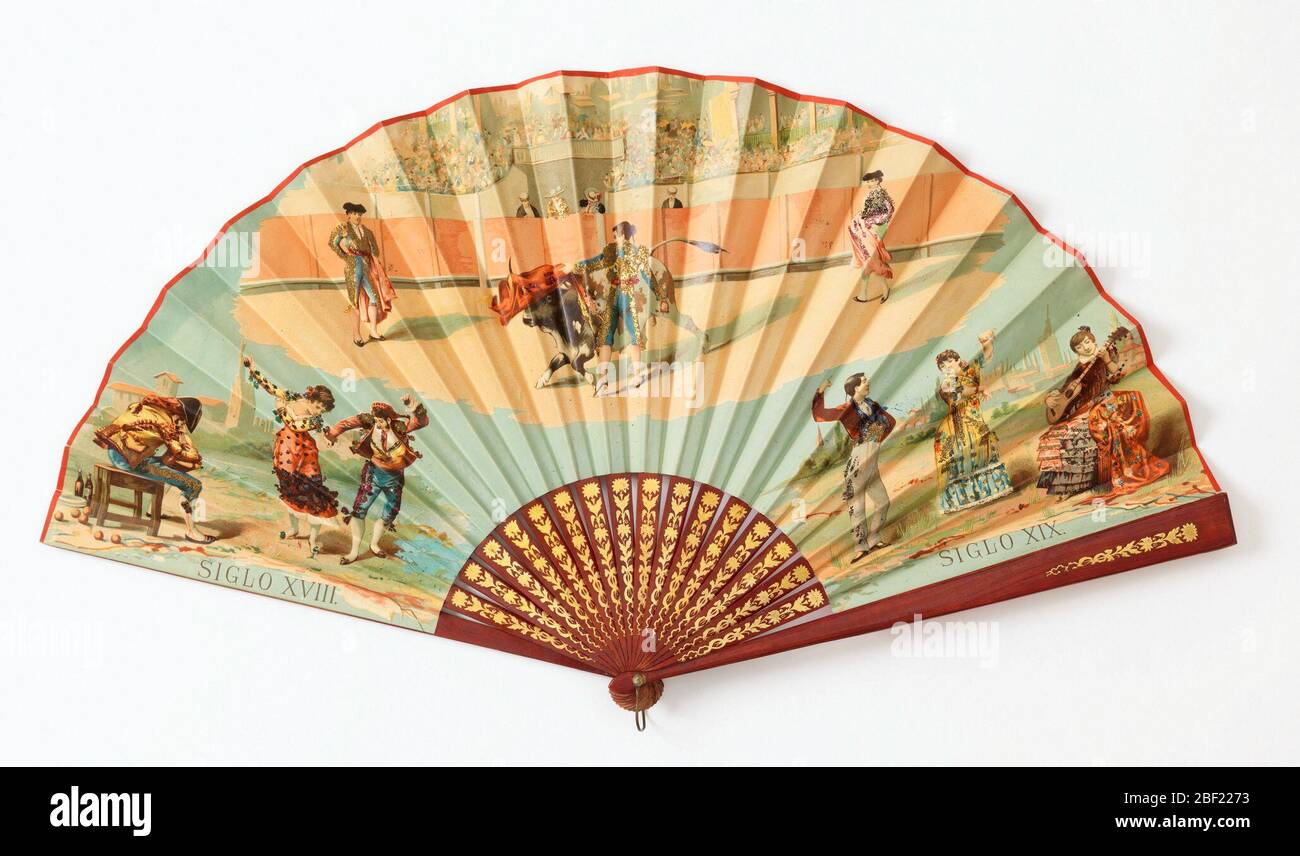 Pleated fan. Pleated fan. Paper leaf printed with a chromolithograph ...