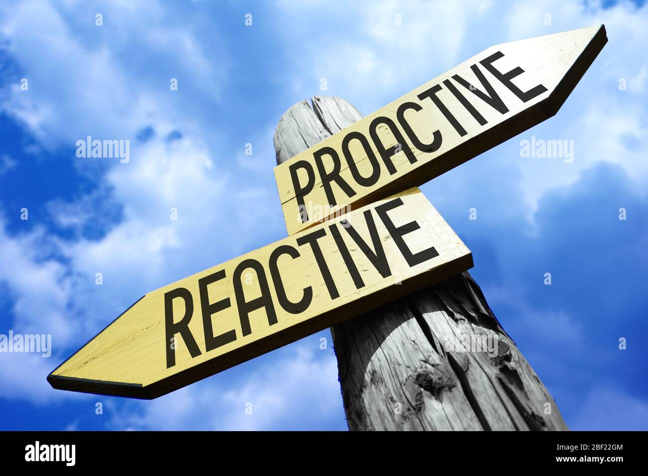 Proactive, reactive - wooden signpost Stock Photo - Alamy Proactive, reactive - wooden signpost Stock Photo - Alamy