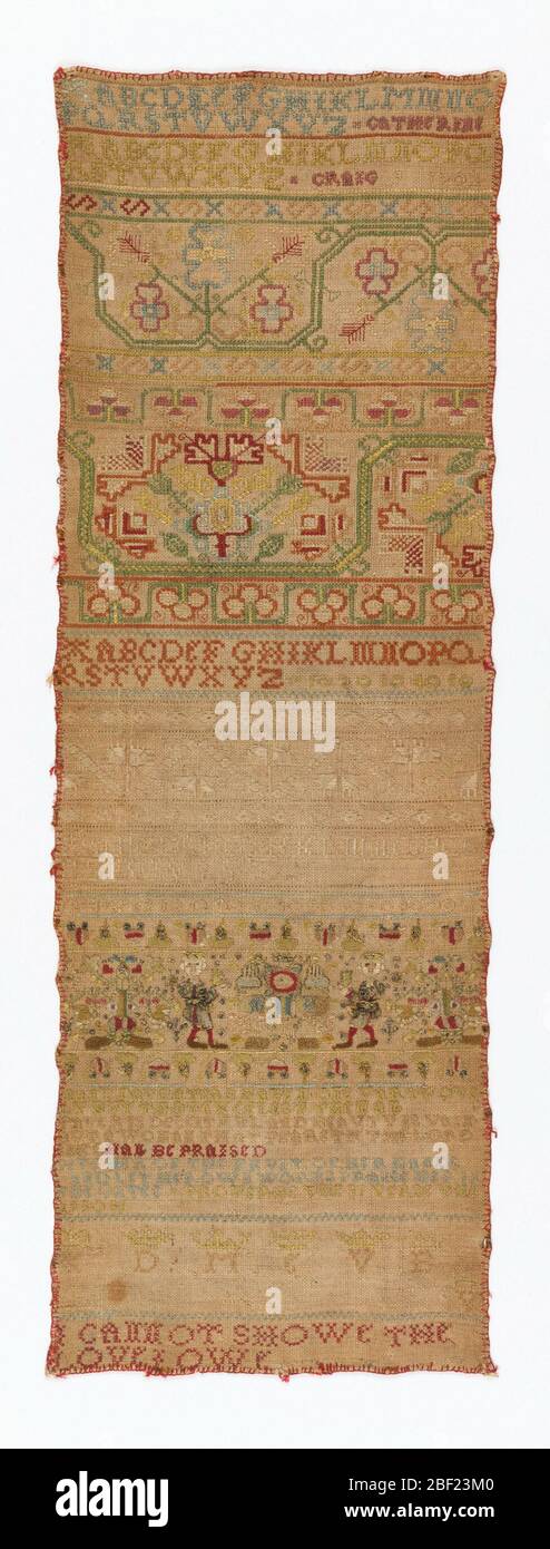 Sampler. Alphabets, patterns, and verses in narrow bands Stock Photo ...