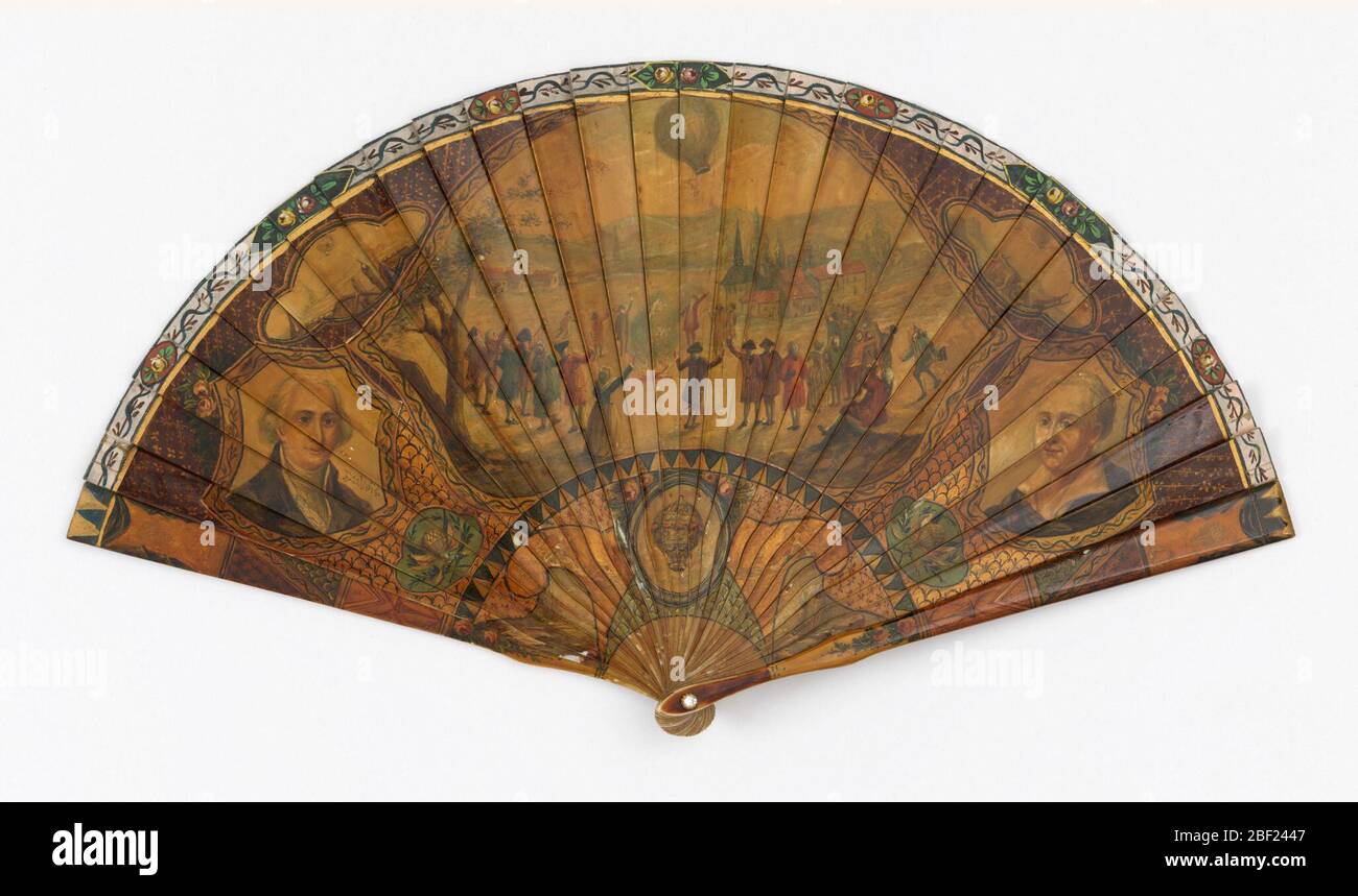 Bris fan. Brisé fan. Ivory sticks painted to resemble vernis martin ...