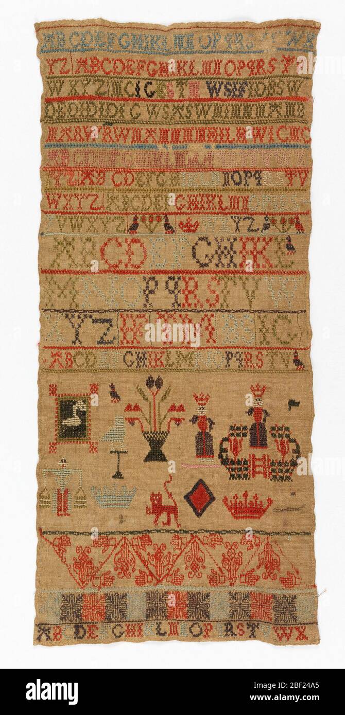 Sampler. Long narrow sampler with horizontal bands containing the ...