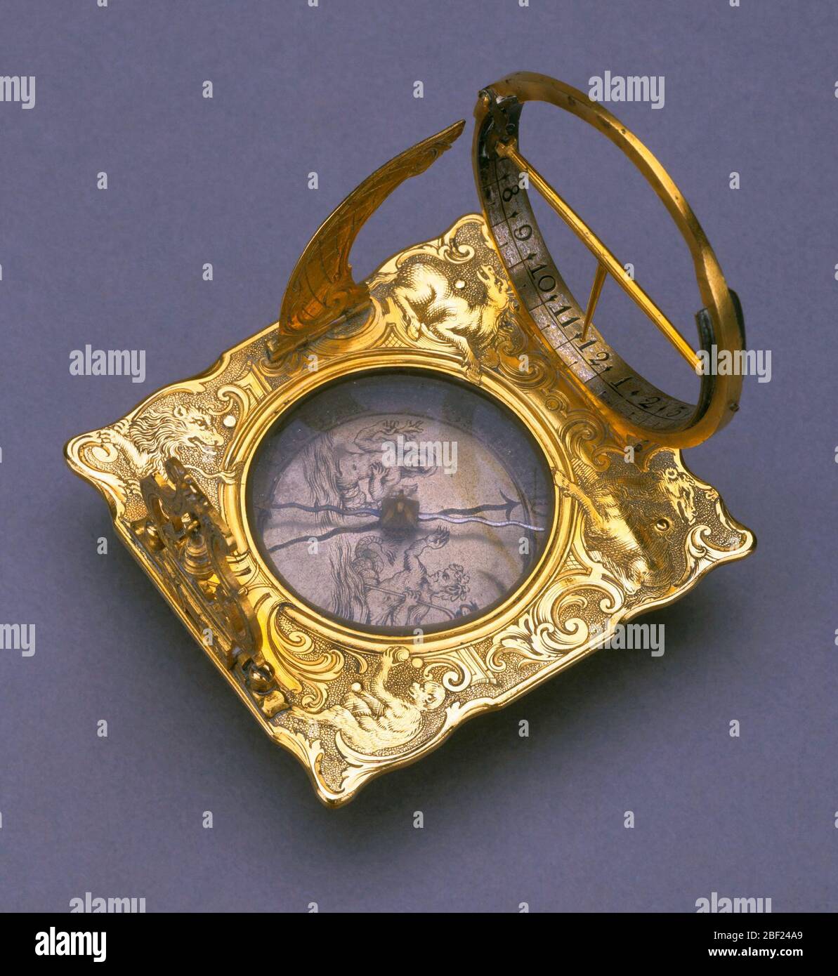 Portable Equatorial. Scrolled square frame with animal allegories of ...