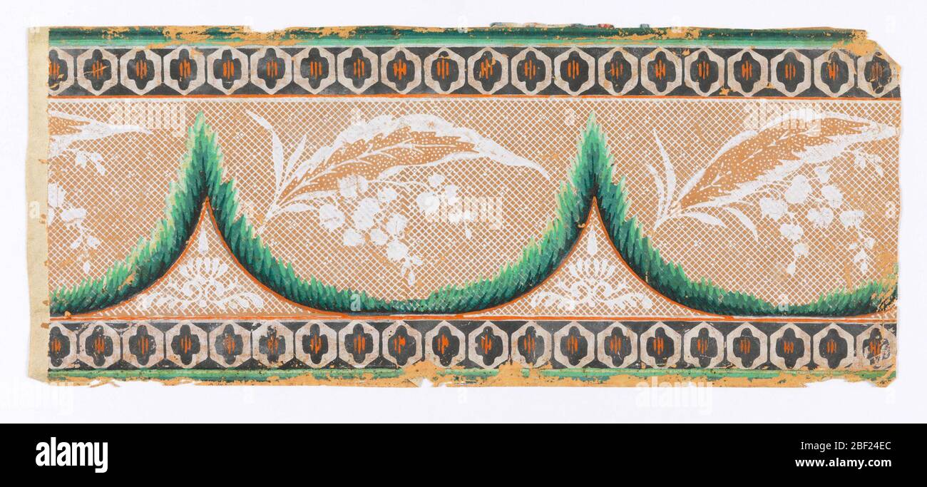 Border. Border: simulation of lace drapery. On brown ground, white ...