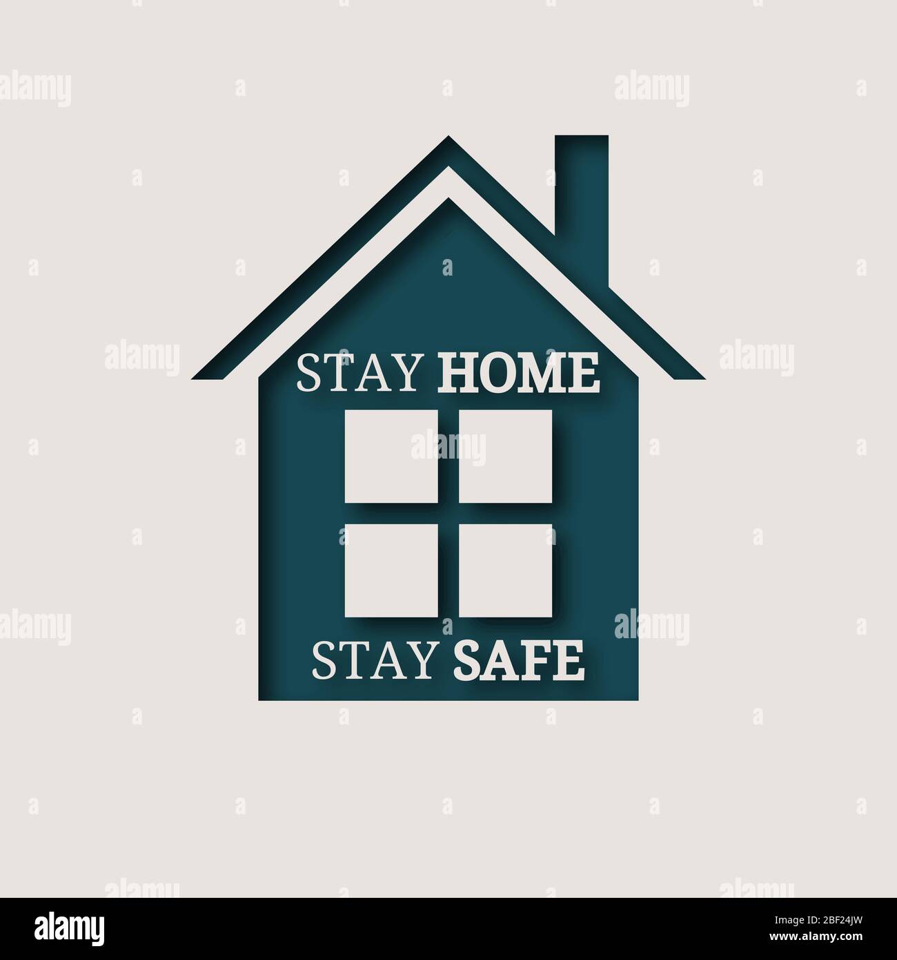Vector sign, symbol, illustration with house and phrase stay home, stay ...