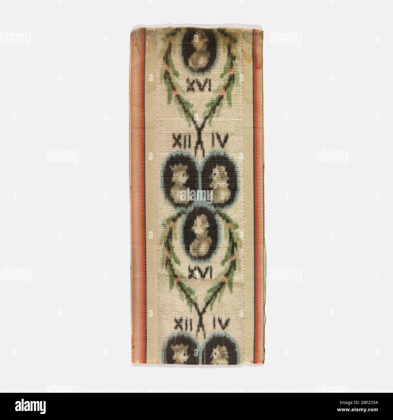 Fragment. Fragment of a ribbon with a wide velvet center, warp-printed ...