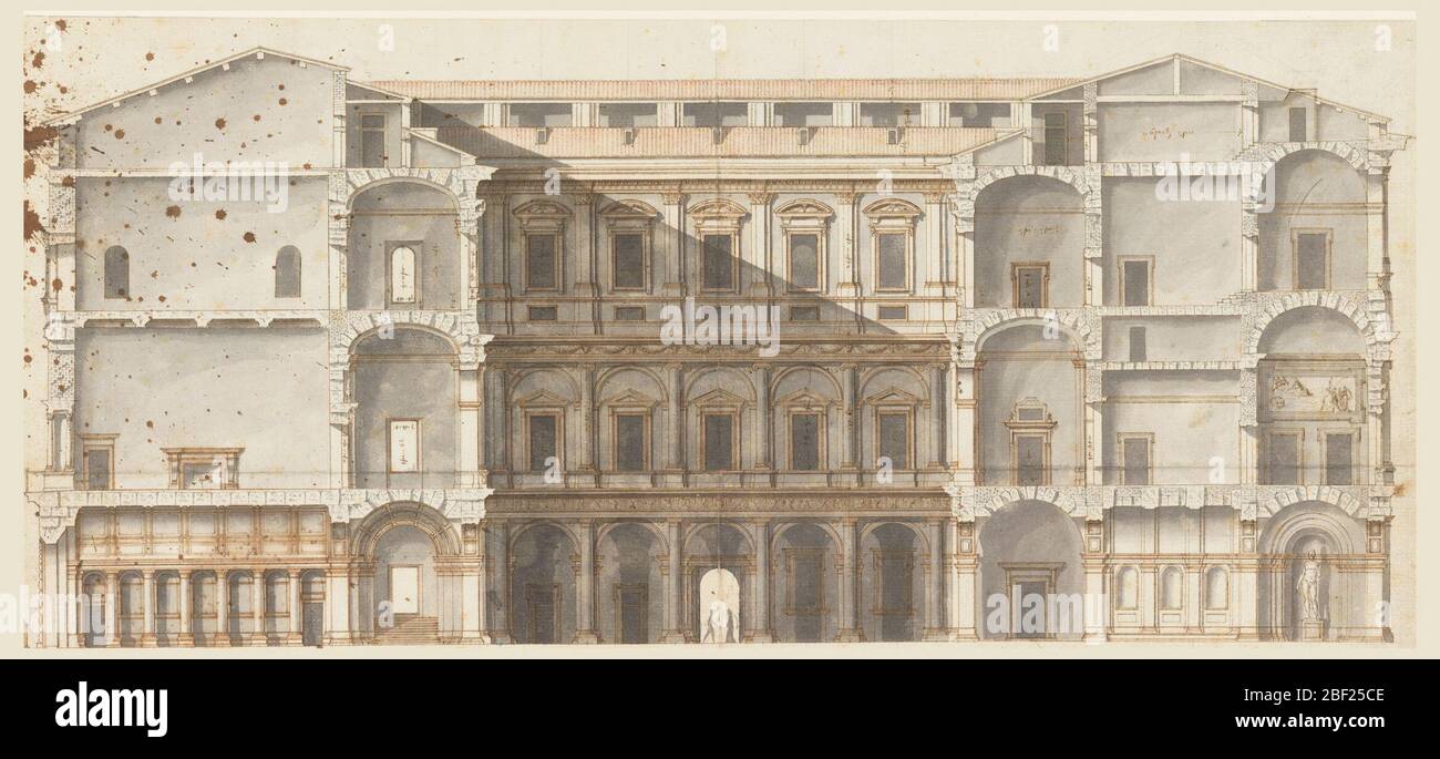 Section of the Wings and Elevation of a Wall on the Court Palazzo ...