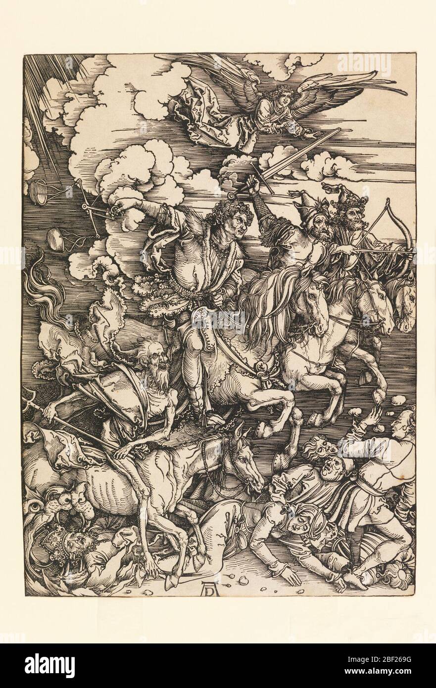 The Four Horsemen of the Apocalypse. Four men, with weapons drawn, on ...