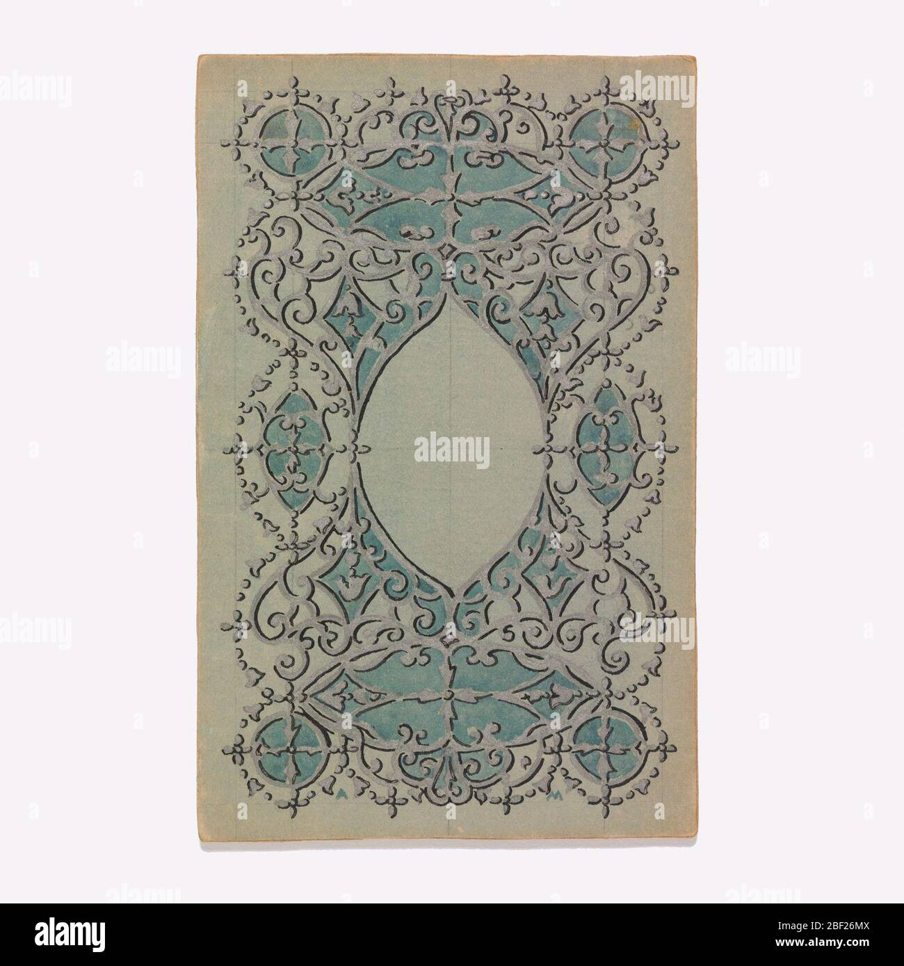 Design for a Book Cover. On a green-gray ground, almond-shaped ...