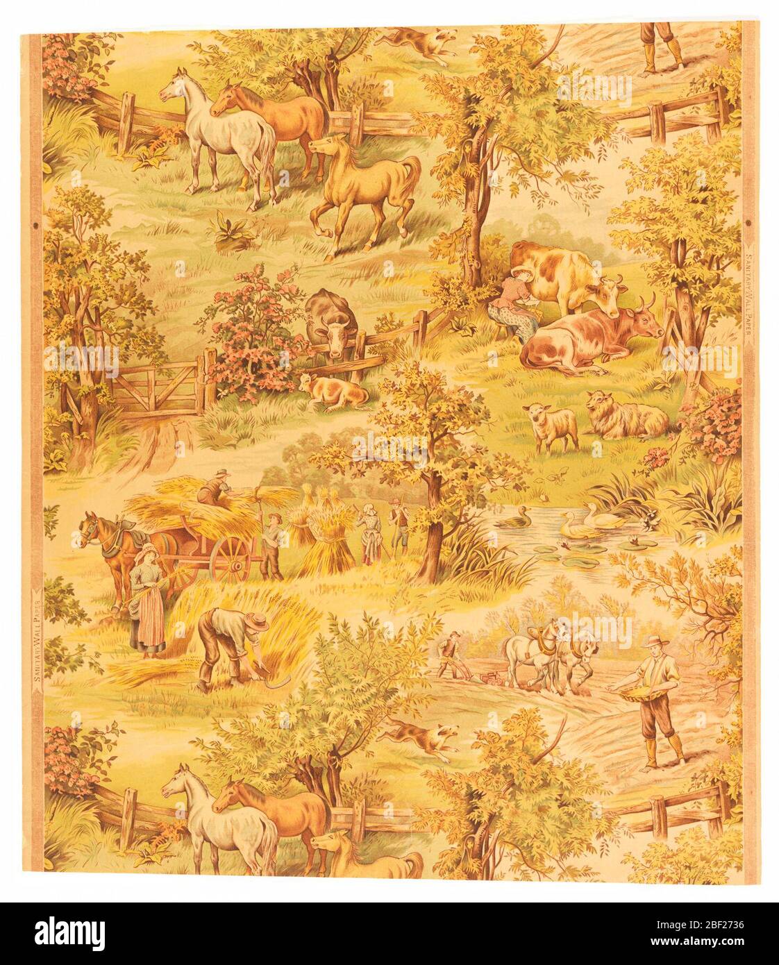 Sidewall. Children's paper with farm scenes, including plowing the ...