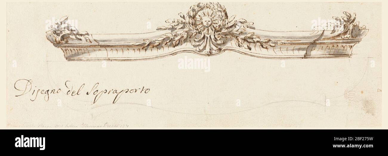 Design for an over door. Only the curved cresting; below, moulding with ...