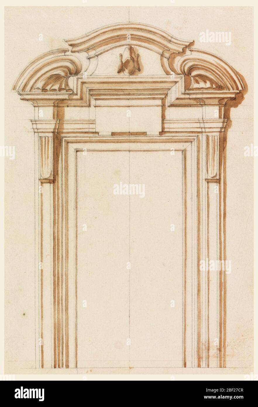 Elevation of a Door Case. Broken pediment with shells beneath cornices ...