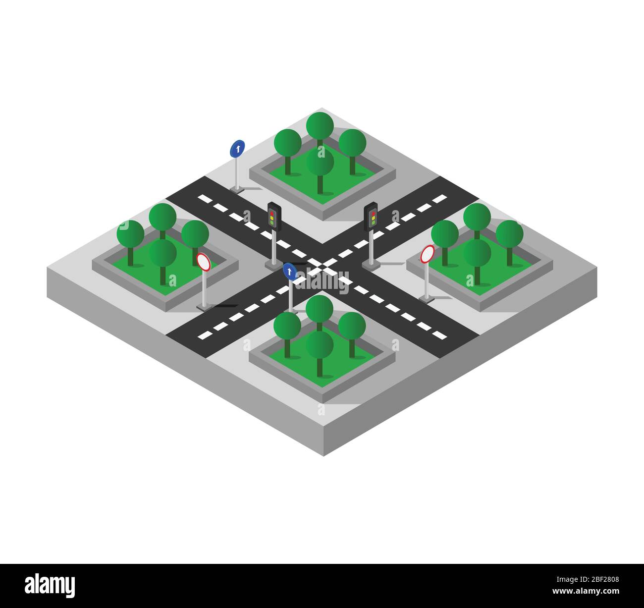 road intersection isometric icon illustrated in vector on white ...