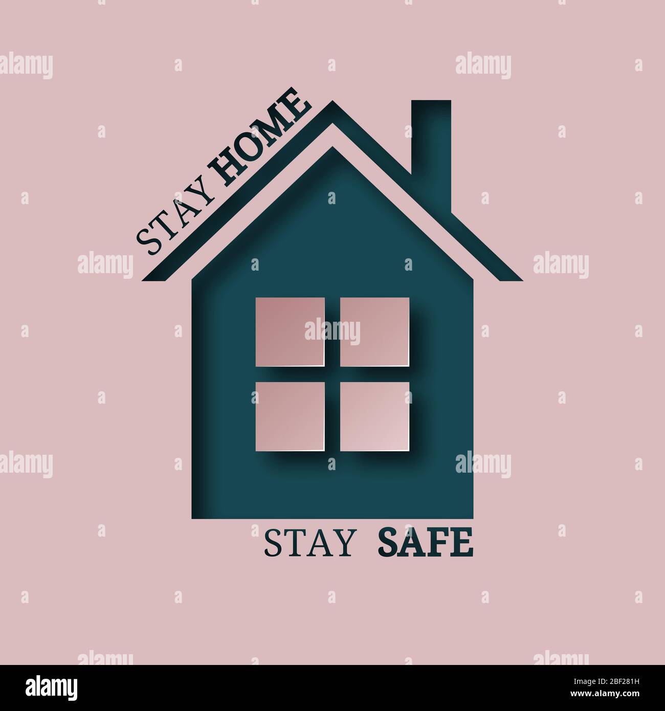 Vector sign, symbol, illustration with house and phrase stay home, stay ...