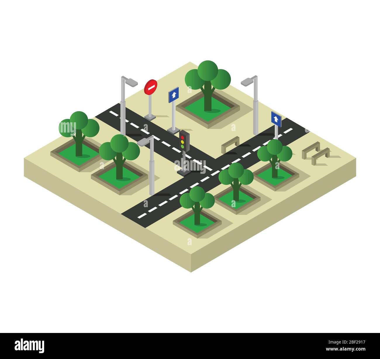 road intersection isometric icon illustrated in vector on white ...