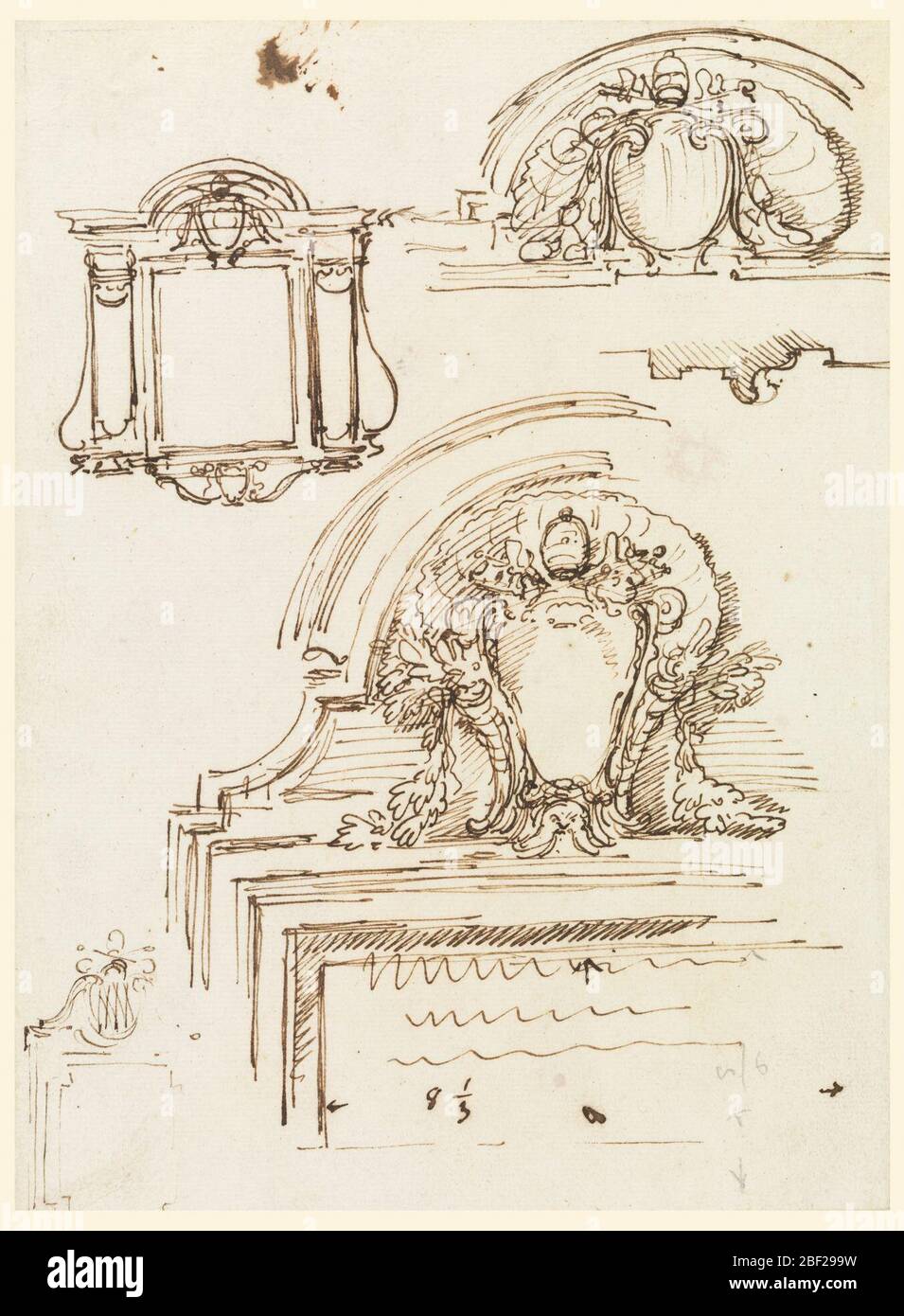 Sketches for Frames for the Sacristy of St Peters. Papal escutcheons ...