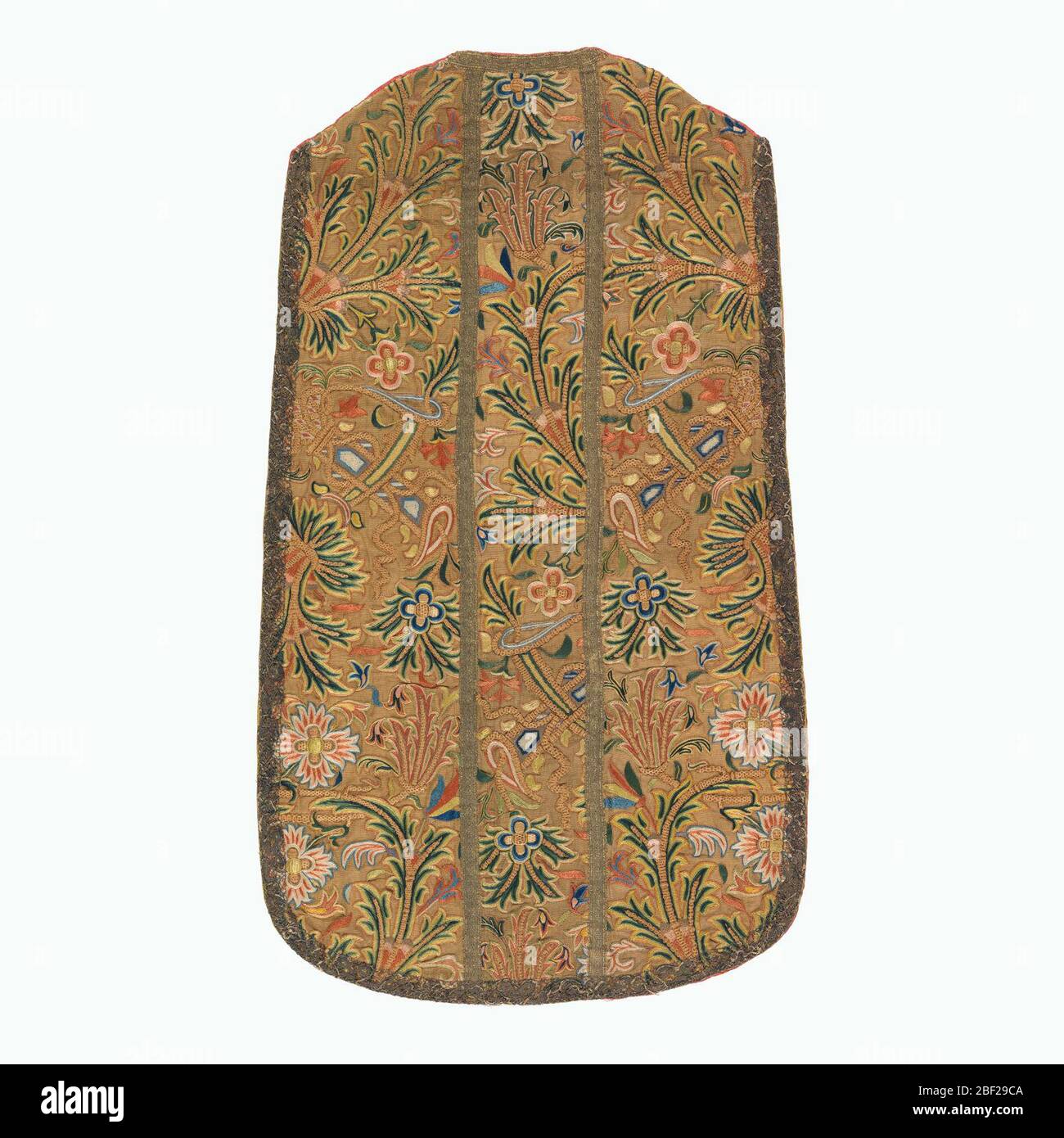 Chasuble back. Chasuble back with embroidery in colored silks and metal ...