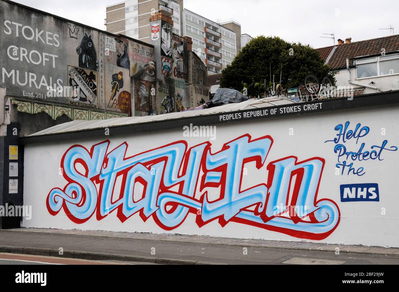 Graffiti in support of 'Stay Home' policy in Bristol, UK by Ryder Stock ...