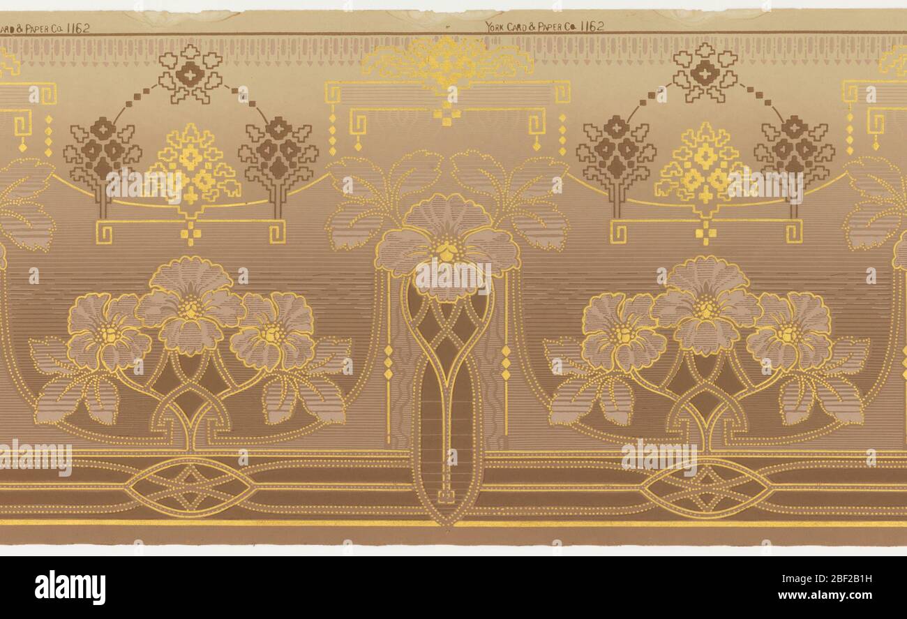 Frieze. Angular designs representing bouquets of flowers above, below ...